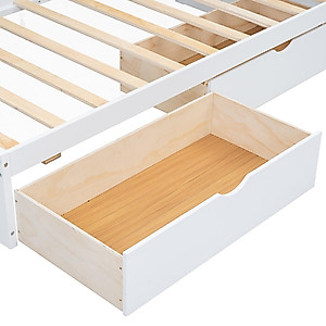 Quarte Twin Size Daybed with Two Storage Drawers, L-Shaped Storage Cabinets and USB Ports, Wooden Platform Bed for Kids Boys Girls Teens Adults (White-U)