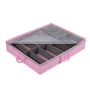 Amazon Basics Fabric Underbed Shoe Storage Organizer with Handles - Pink, Pack of 2