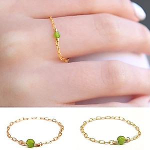 JULJEWELRY Jade Ring Gold filled Handmade Cute Pinky Chain Ring For Women, Green Jewelry Stackable Midi Crystal Real Jadeite Celestial Minimalist Rings Size 4-12