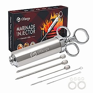 Ofargo Meat Injector, Meat Injectors for Smoking, 3 Marinade Injector Syringe Needles; Injector Marinades for Meats, Turkey, Beef; 2-Oz, User Manual Included