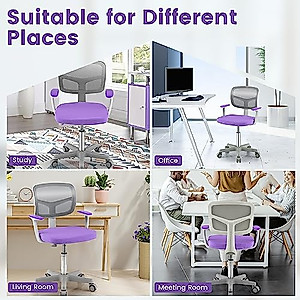 Giantex Kids Desk Chair, Height Adjustable Children Swivel Computer Chair with Y-Shaped Lumbar Support & Auto Sit-Locking Wheels, Mesh Kids Task Chair for Study, Boys Girls Aged 4-13,Purple