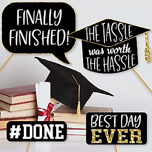 Graduation Photo Booth Props - 41-pc Photobooth Kit with 8 x 10-Inch Sign, 60 Adhesive Pads, 45 Sticks - Graduation Props - Graduation Picture Props - Grad Photo Booth Props