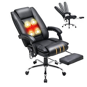 HOMREST Ergonomic Executive Office Chair, Massage Office Chair with Heated PU Leather Adjustable Height Reclining Office Chair with Foot Rest Armrest, Lumbar Back Support Home Office Desk Chairs