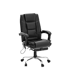 HOMREST Ergonomic Executive Office Chair, Massage Office Chair with Heated PU Leather Adjustable Height Reclining Office Chair with Foot Rest Armrest, Lumbar Back Support Home Office Desk Chairs