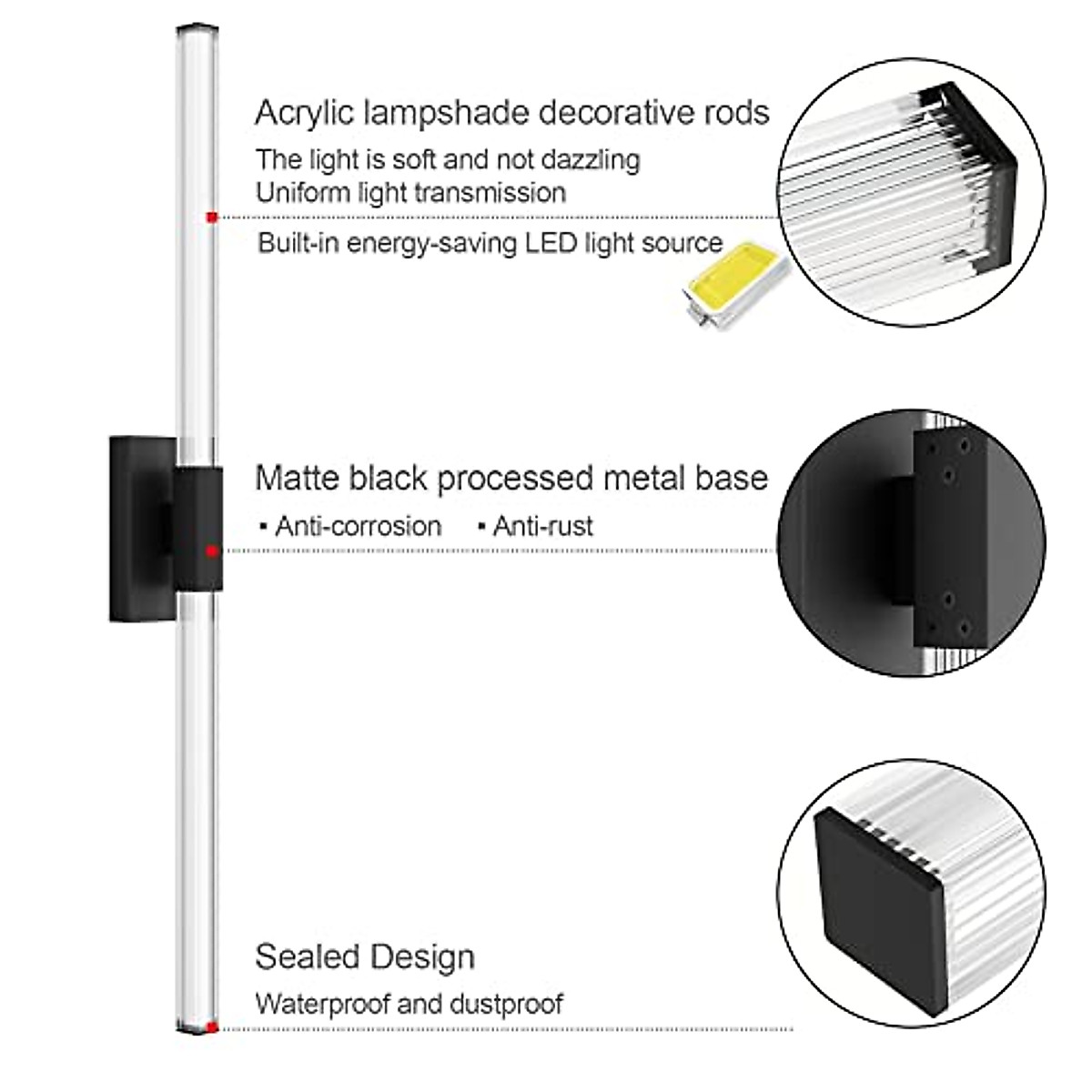 Ralbay 32inch Black Vanity Light for Bathroom Wall Mounted Lighting Bar Modern LED Vanity Lights Matte Black Bathroom Vanity Light Fixtures Over Mirror 28W 5500K White Light