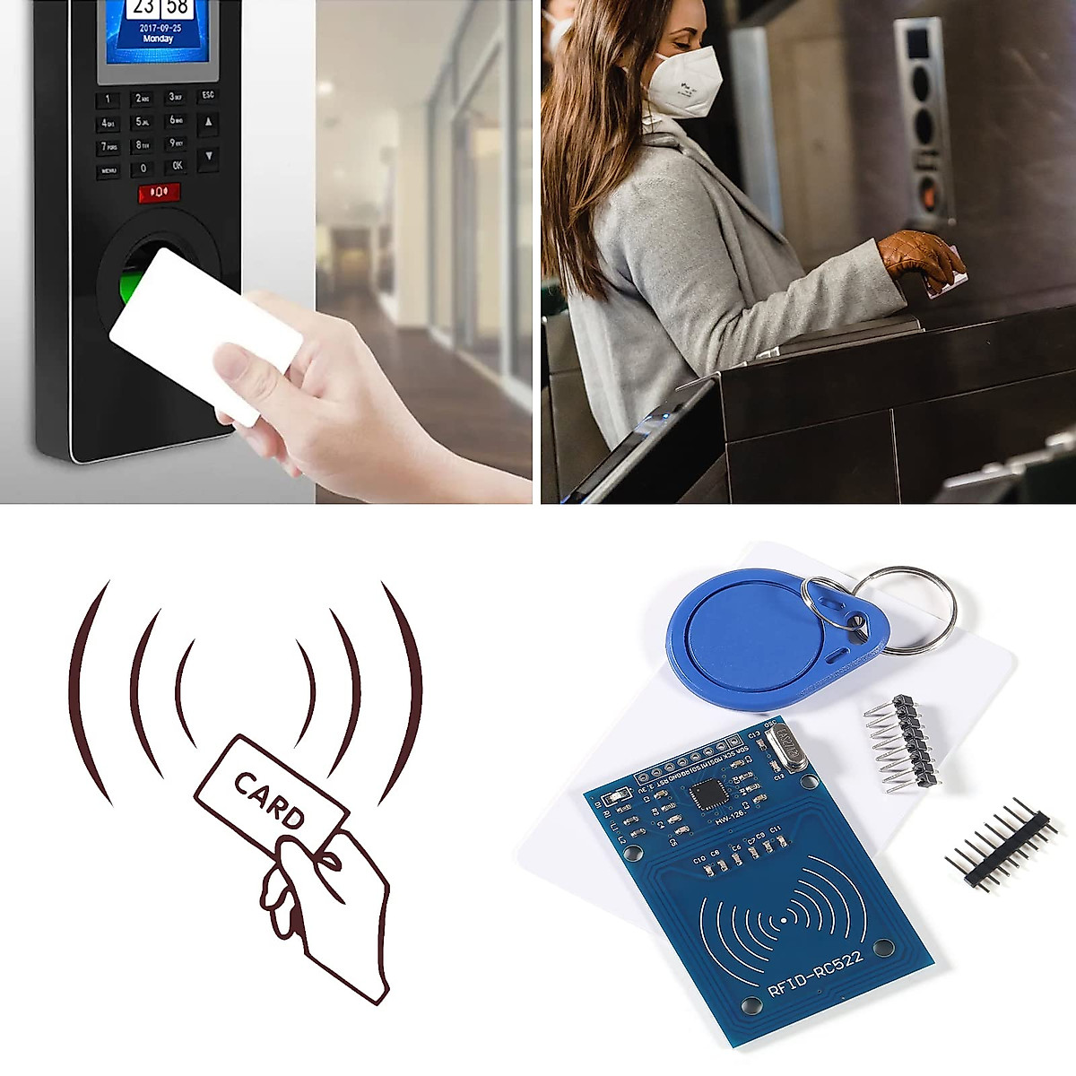 Diitao 5PCS RFID Kit Mifare RC522 Reader Module RF IC Card Sensor Module with S50 White Card+Key Ring