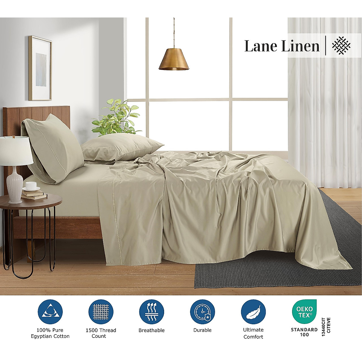 LANE LINEN 100% Egyptian Cotton Full Size Bed Sheets Set - 1500 Thread Count, 4 Pieces Set - Premium Sateen Weave Cotton Full Bed Sheets Set - 15" Deep Pocket Full Size Sheets Set - Linen