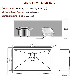 33 Farmhouse Kitchen Sink - Shinmou 33x22x9 Inch Apron Front Kitchen Sinks Stainless Steel Farm Sinks Single Bowl Workstation Kitchen Sink Basin