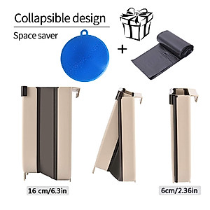 XIJING Small Hanging Kitchen Trash Can, Portable Mini Garbage Can and Collapsible Compact Trash Bin for Kitchen Cabinet Door Drawers, Room, Car, Bedroom Plastic Waste Bin - 9L/2.4 Gallon (Coffee)