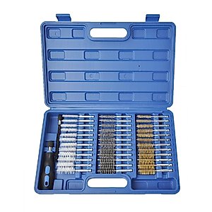 38pc Industrial Wire Brush Set 1/4" Hex Shank Long Ext. Stainless Steel Nylon