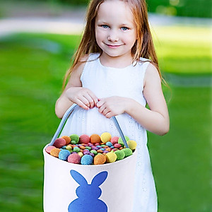 Blulu 4 Pieces Easter Bunny Basket Bags Canvas Gift Basket with Fluffy Tail for Kids Party Decoration and Daily Use