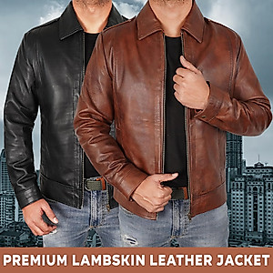 III-FASHIONS Leather Jacket Men Motorcycle - Vintage Style Shirt Collar Slim Fit Leather Jacket - Wiiick Black Leather Jacket For Mens - lambskin leather biker jacket xxl men