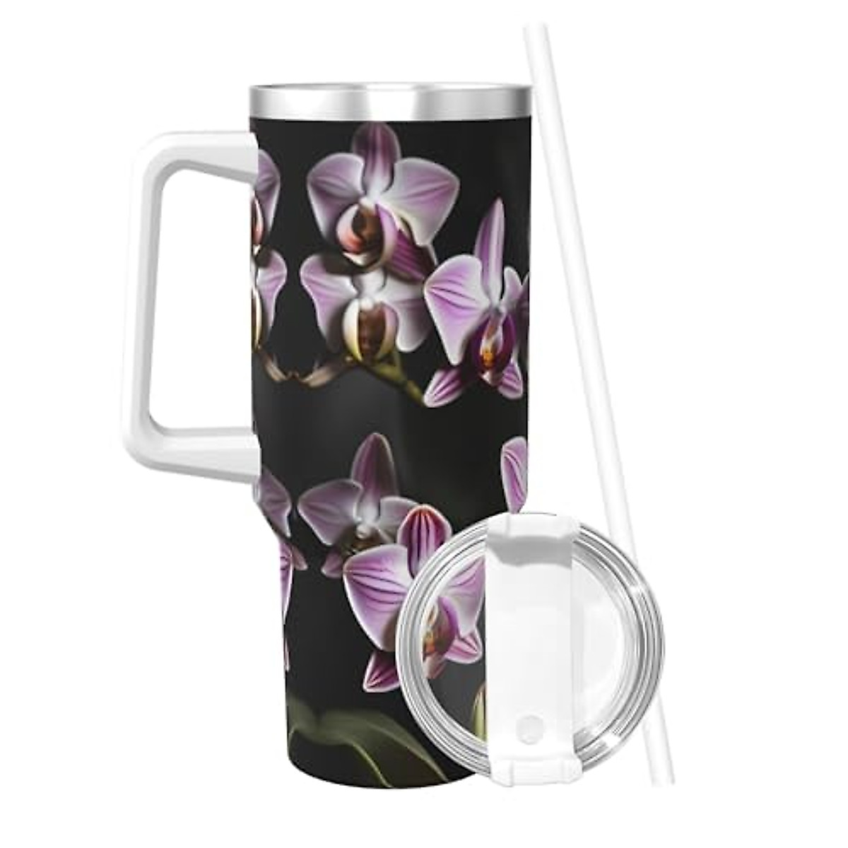 HULIBIN Bell orchid pattern Print Double Deck Stainless Steel Travel Coffee Cup With Lid 40 Oz Ice Bully Cup