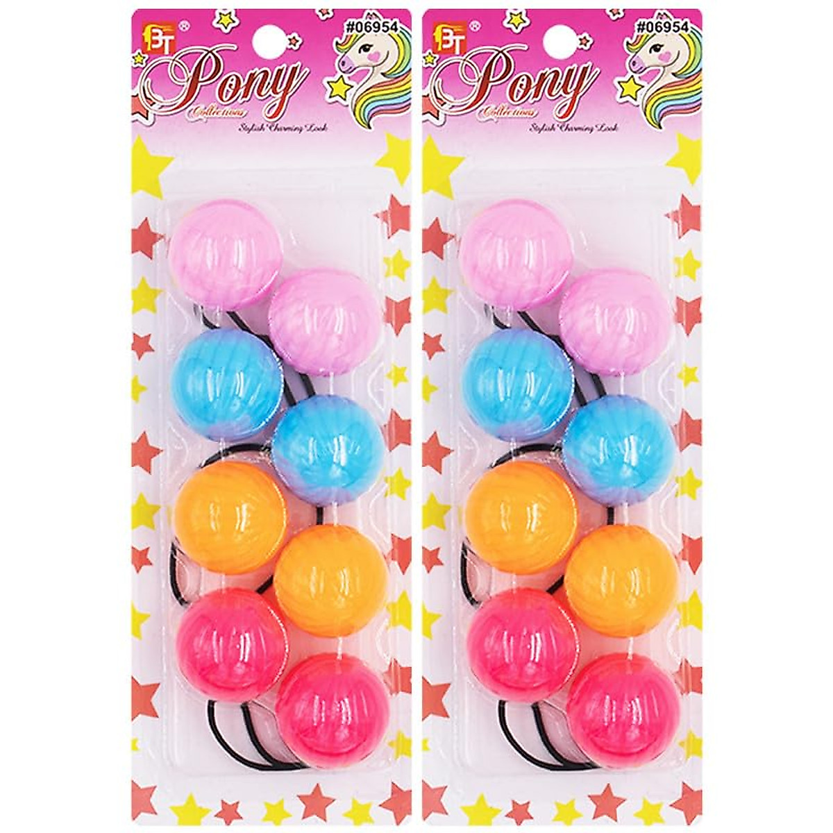 8 Pcs Large Bobble Ponytail Holders - Hair Ties with Balls for Girls, Kids, and Toddlers (Light Pink/Sky Blue/Orange/Hot Pink)