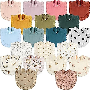 Mepase 20 Pcs Muslin Baby Bibs Cotton Adjustable Drool Teething Bibs Lap Shoulder Newborn Bibs Baby Girl Bandana Bibs for Unisex Toddler Infant Boys Girls Teething and Drooling, Assorted Styles