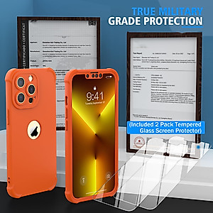 ORETECH for iPhone 13 Pro Max Case, with [2 x Screen Protectors] [10 Ft Military Grade Drop Test] [Camera Protection] 360° Shockproof Slim Thin Phone Case iPhone 13 Pro Max Cover 6.7'' - Orange