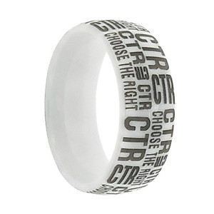 J156 Size 6.5 Ceramic White Tabloid Ring Mormon One Moment In Time LDS CTR