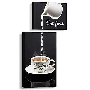 Coffee Bar Wall Decor for Kitchen - But First Coffee Sign - Kitchen Canvas Wall Art for Modern Home Dining Room Decorative (but first coffee)
