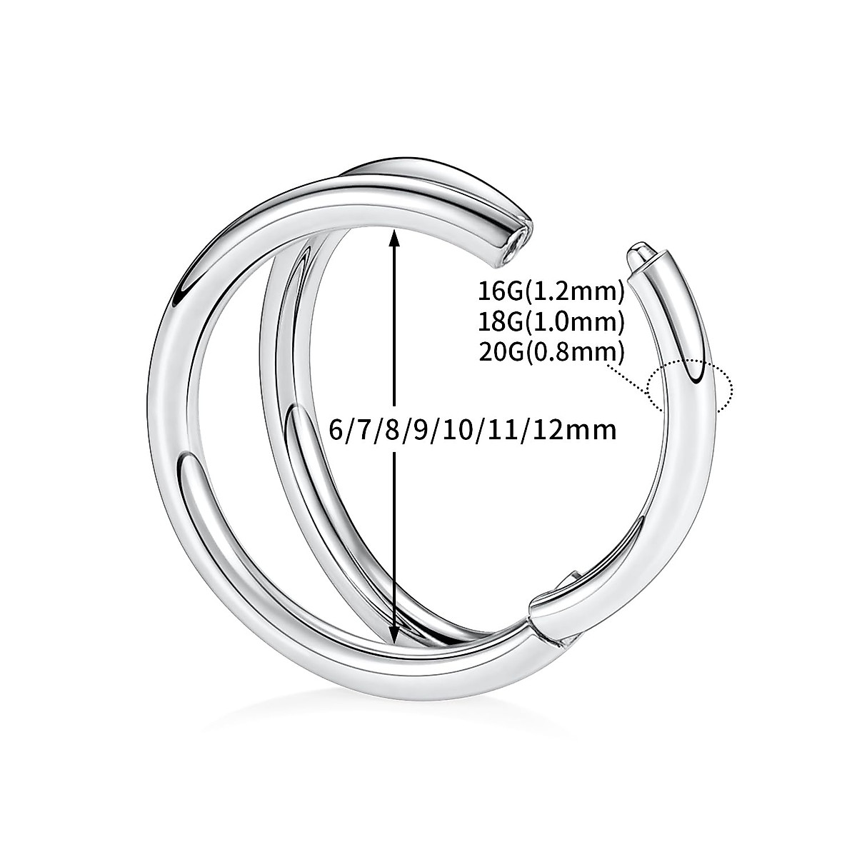 FUNLMO Septum Clicker Nose Rings Triple Double Open Stack Conch Daith Piercing Jewelry Cartilage Earring Hoop Surgical Steel Conch Daith Helix Rook Lobe Earring 18G 16G