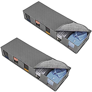 Apstour Under Bed Clothes Organizer Large Adjustable Dividers Storage Bag with Durable Fabric, Reinforced Handle, 4 Clear Window for Clothing, Shoes, Blankets, Sweaters, Toys (grey, 2)