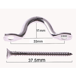 PENTA ANGEL 10PCS 1/4" 316 Stainless Steel M4 Pad Eye Deck Loops Strap with 20PCS 3.5mm Fast Installation Standard Cross Flat Head Tapping Wood Screws (M4-10PCS)