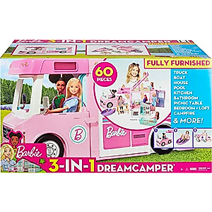 Barbie Camper Playset, 3-In-1 Dreamcamper with Pool and 50 Accessories, Transforms Into Truck, Boat and House (Amazon Exclusive)