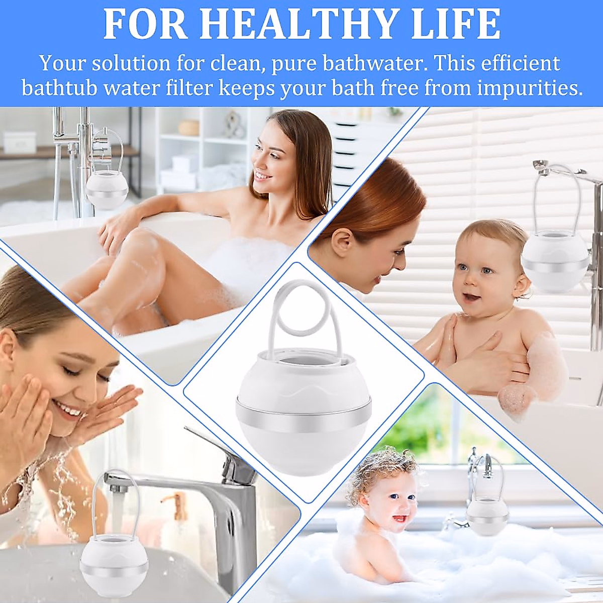 Tookie Bath Ball Filte-r, 8 Stages Bathtub Water Filte-r Bath Filte-r for Tub Faucet with Replacement Filte-r Cartridge, Improves Hair Texture(White)