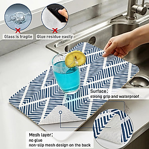 Cohoo Home Drawer and Shelf Liners for Kitchen Cabinet Non Adhesive, Non Slip Cabinet Liners for Shelves, Shelf Paper Cupboard Strong Grip Bathroom Waterproof Washable Thick Blue Stripes 12in ×11.8FT