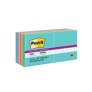 Post-it Super Sticky Notes, 3x3 in, 12 Pads, 2X the Sticking Power, Supernova Neons, Bright Colors, Recyclable (654-12SSMIA)
