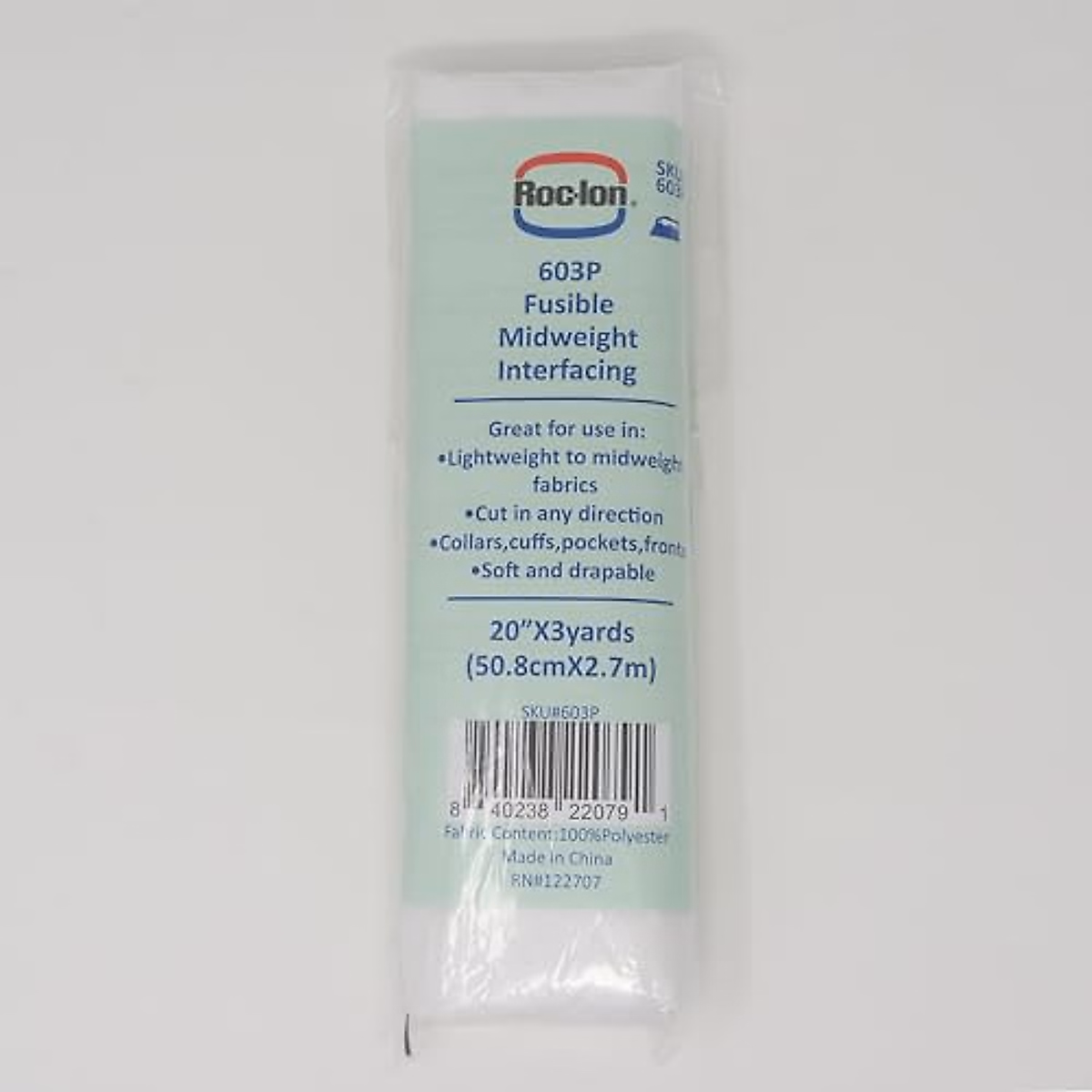 Roc-Lon Interfacing 100% Polyester Non-Woven Fusible 20-21" Width, White (Midweight) 3 Yard
