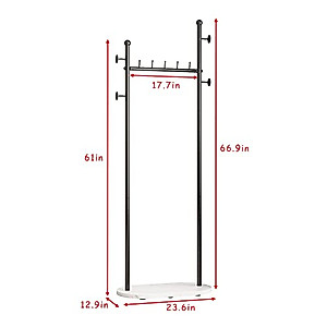 DR.IRON Black Clothing Racks with Marble Base Modern Coat Racks Freestanding Black Clothes Rack with Shelves for Bedroom Heavy Duty Garment Racks in Hallway, Entryway