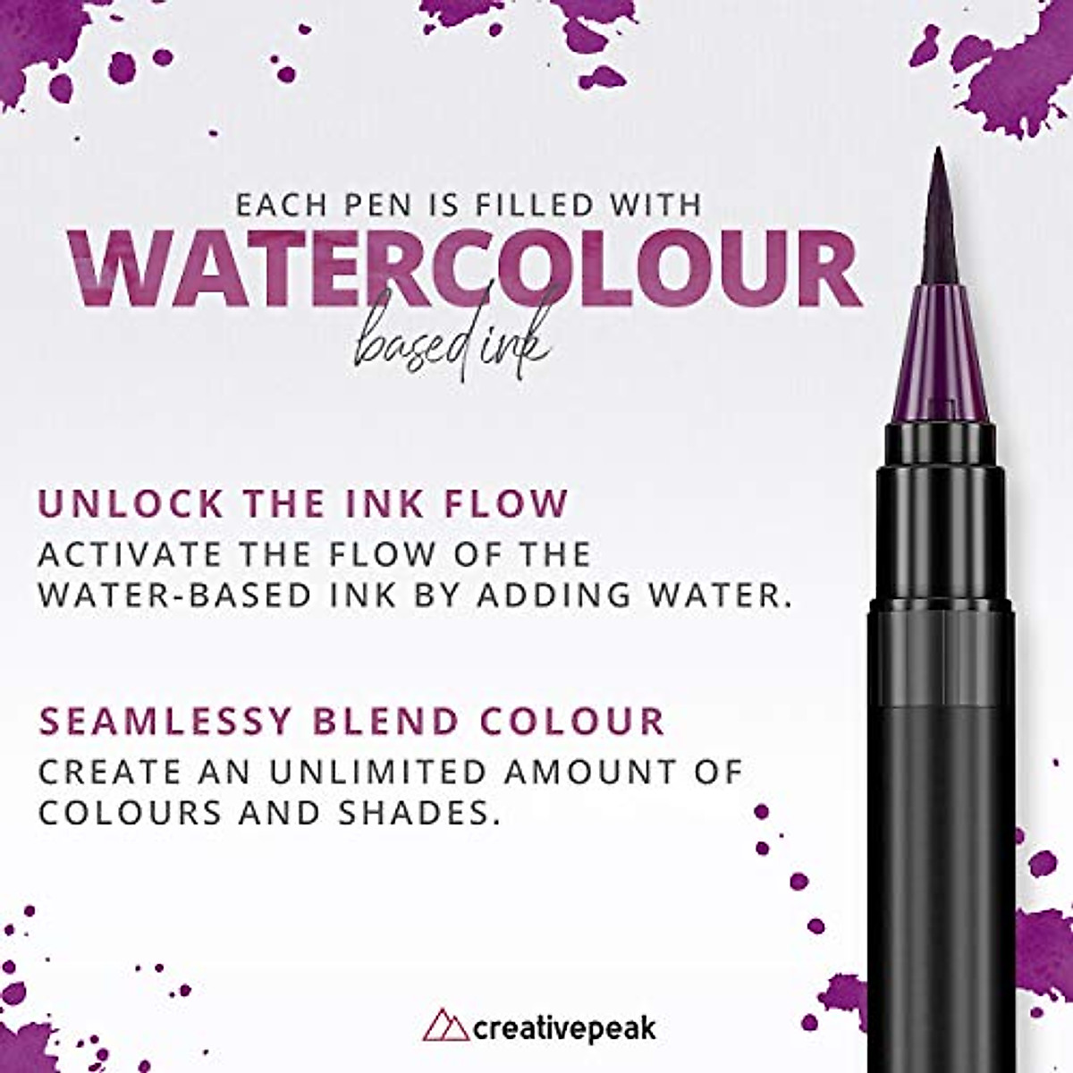 Creativepeak Watercolor Brush Pens - 24 Vibrant Coloring Pens & 2 Blending Brushes - Premium Quality Art Supplies Featuring Soft, Real Tip - Perfect for Calligraphy, Lettering, Adult Coloring
