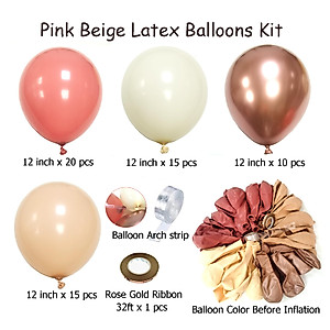 Retro Blush Pink Party Balloons, 60Pcs 12Inch Dusty Pink Metallic Chrome Rose Gold Balloons Beige Blush Latex Balloons for Birthday Wedding Baby Shower Party Decoration