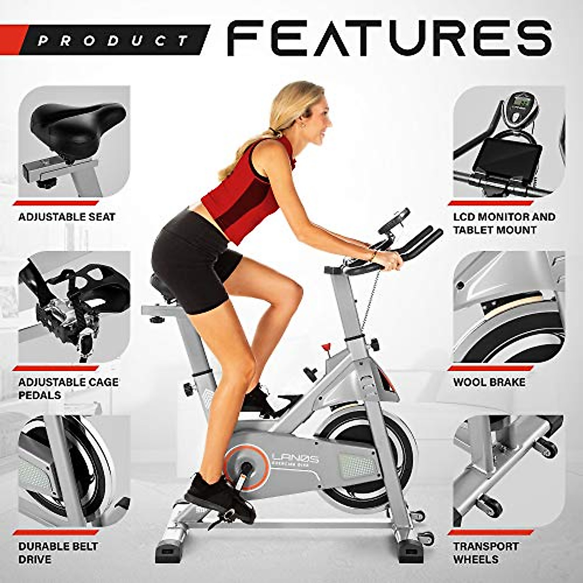 Lanos Exercise Bike, Stationary Bike for Indoor Cycling | The Perfect Exercise Bikes for Home Gym | Indoor Exercise Bike for Men and Women | Stationary Bike | Comfortable Seat Cushion, Silent Belt Drive, iPad Holder