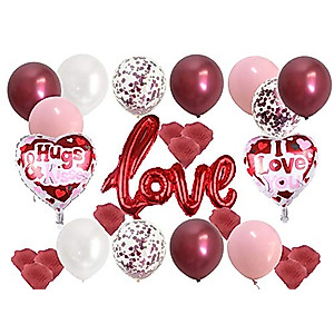 Metallic Red White Pink Balloons with Love Decor for Romantic Proposal Valentines day Wedding Anniversary Party Decorations