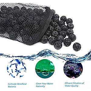 CESFONJER 90Pcs Bio Balls Filter Media with Sponge Aquarium Filter Media Tank Bio Balls, for Fish Tank, Aquarium, Pond Filter Media (18mm) + 2 Pcs Aquarium Media Filter Bag