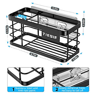 Sponge Holder for Kitchen Sink Caddy 2 in 1 Sink Organizers Stainless Steel 6.8" x 3" x 3.1" No Drilling with Adhesives