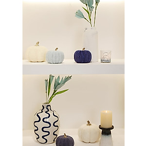 DN DECONATION Thanksgiving Resin Pumpkin Figurines with Wheat Design, 4Pcs Small Fall Pumpkin Statue, Fake Pumpkin Table Centerpiece for Harvest Fall Gift