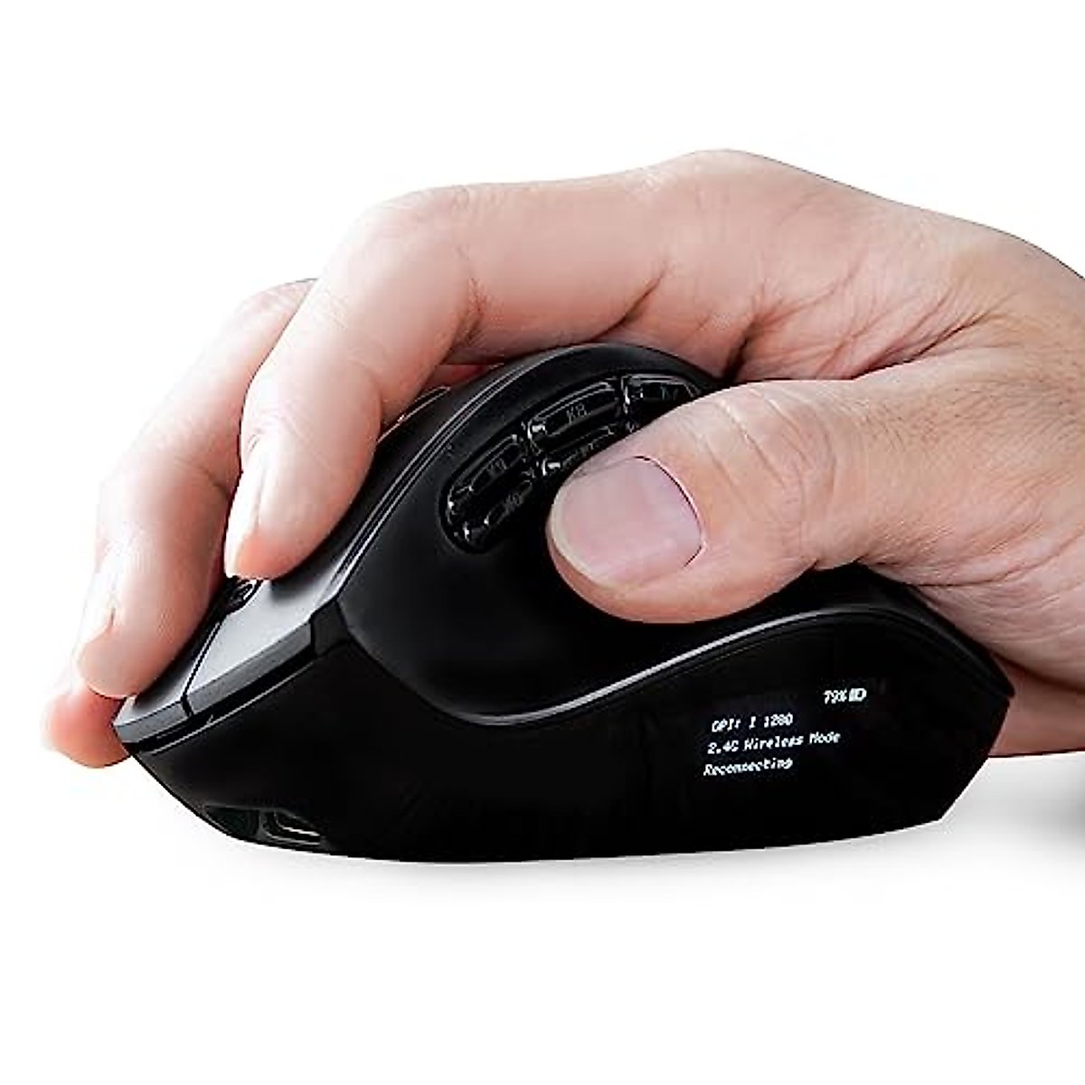 SANWA Ergonomic Wireless Mouse, Bluetooth & 2.4GHz Modules, LED Screen, 6 Programmable Buttons, Rechargeable, Compatible with Windows, Mac, iPad, Android