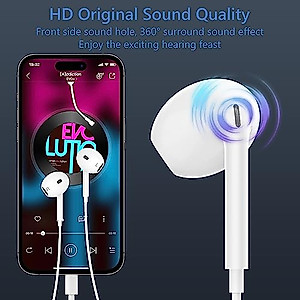 2 Pack Apple Earbuds Wired【Apple MFi Certified】 iPhone Headphones with Lightning Connector (Built-in Microphone & Volume Control & Support Call) for iPhone 14/13/12/11/XR/XS/X/8/7/SE, Support All iOS