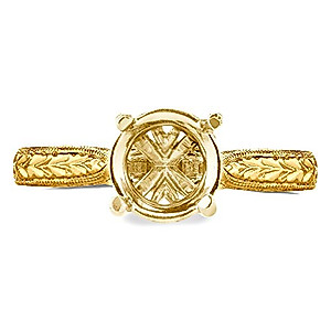 Kobelli Diamond Semi Mount Engagement Ring Vintage Style Engraved Antique Style, 14k Yellow Gold (No Center Stone), 9.5