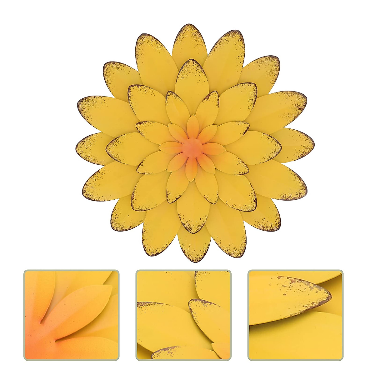 Rustic Modern Floral Sculpture 3D Iron Flower Wall Sculpture Succulent Metal Wall Decor Artificial 3D Flower Wall Art for Indoor Living Room Office Outdoor Garden Patio