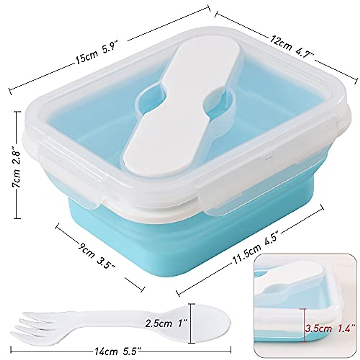 ionEgg Silicone Lunch Container With Spoon & Fork, Bento Box, Collapsible Food Storage Container with Clip-on Lid, 20 Oz