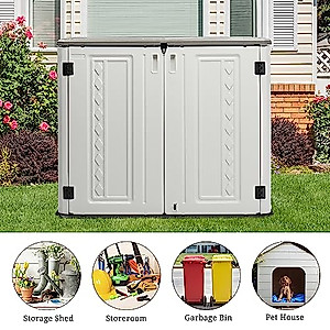 Outvita Outdoor Horizontal Storage Sheds, 34 Cu Ft Weather Resistant Resin Tool Shed, Multi-Opening Door Waterproof & Lockable for Storage of Bike, Trash Cans, Garden Tools, Lawn Mowers