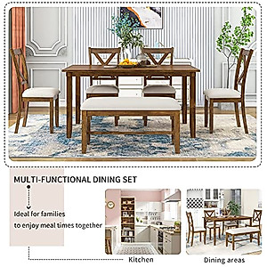 WOZNLA 6-Piece Farmhouse Rustic Dining Table Set - Rectangular Wood Table and Chairs with Padded Seats - Perfect Family Kitchen Furniture for Gatherings and Meals