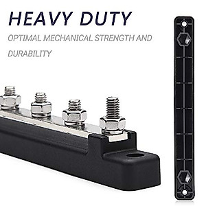 MNJ Motor 4 Terminal Bus Bar & Cover Ground Distribution Block - Car Boat Marine Power Distribution Terminal Block