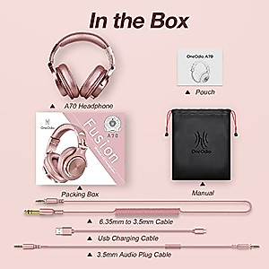 OneOdio A70 Bluetooth Over Ear Headphones for Women and Girls, Pink DJ Headphones, Wired Wireless Recording Headsets, Shareport, Stereo Jack for Guitar Amp Computer PC Tablet (Rose Gold)