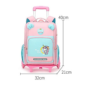 GLOOMALL Cute Rolling Backpack School Girls Boys, Lightweight Trolley Travel Bag with 6 Wheels Classic Roller Luggage (Pink unicorn)