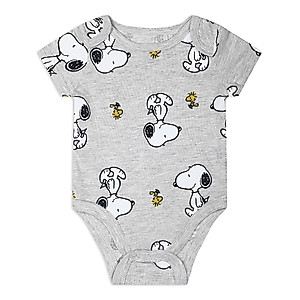 Peanuts Snoopy Boys 4 Pack Short Sleeve Bodysuit for Newborn and Infant