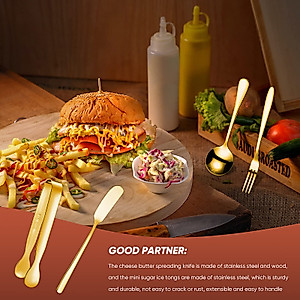 Cheese Butter Spreader Knives Set Charcuterie Accessories Stainless Steel Spreader Knives Charcuterie Boards Utensils Mini Serving Tongs Spoons and Forks for Pastry Making (Golden)